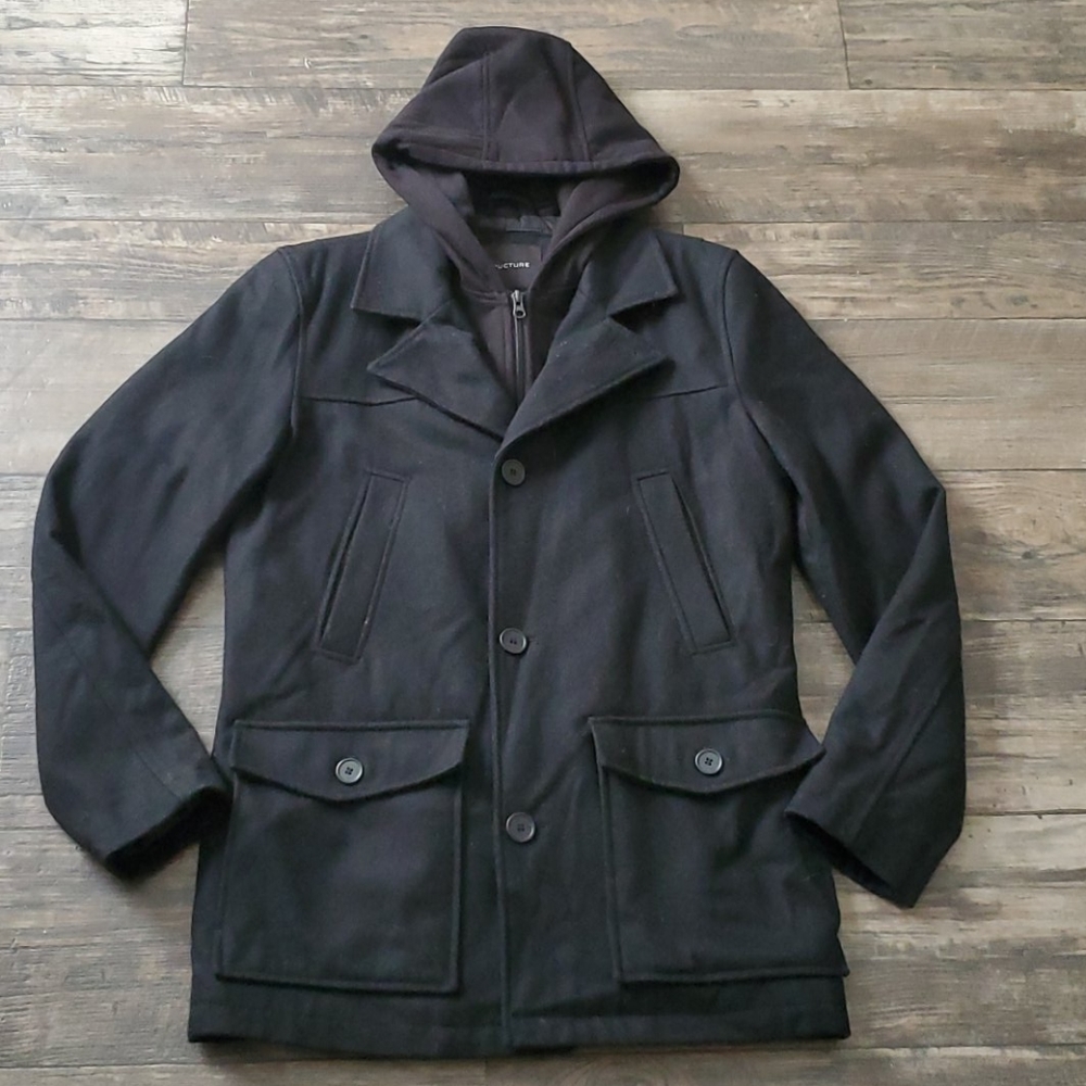 Structure Wool Blend Coat With Zip Removable Hood - Gem